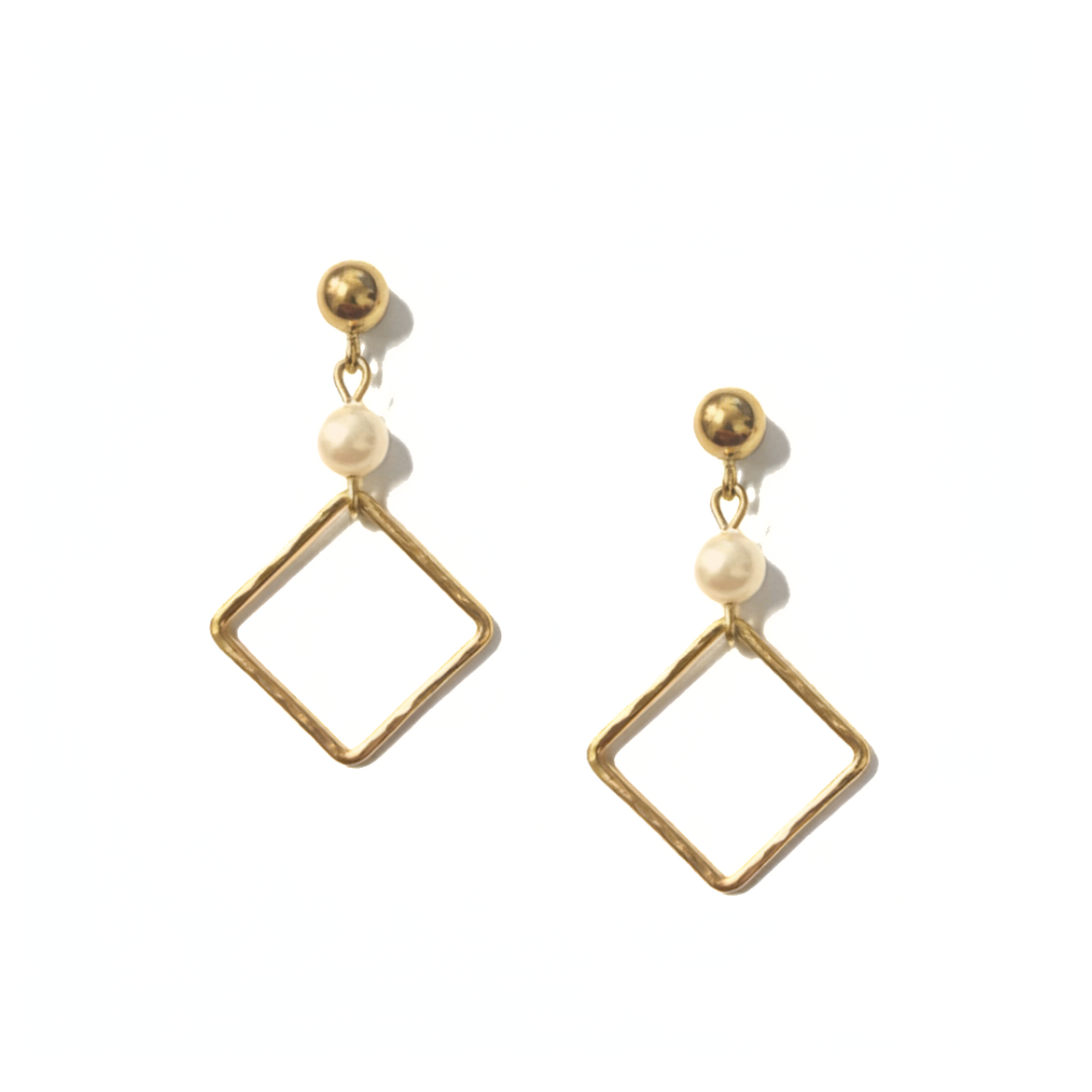 Gold Pearl Geometric Dangle Earrings – Seoidín