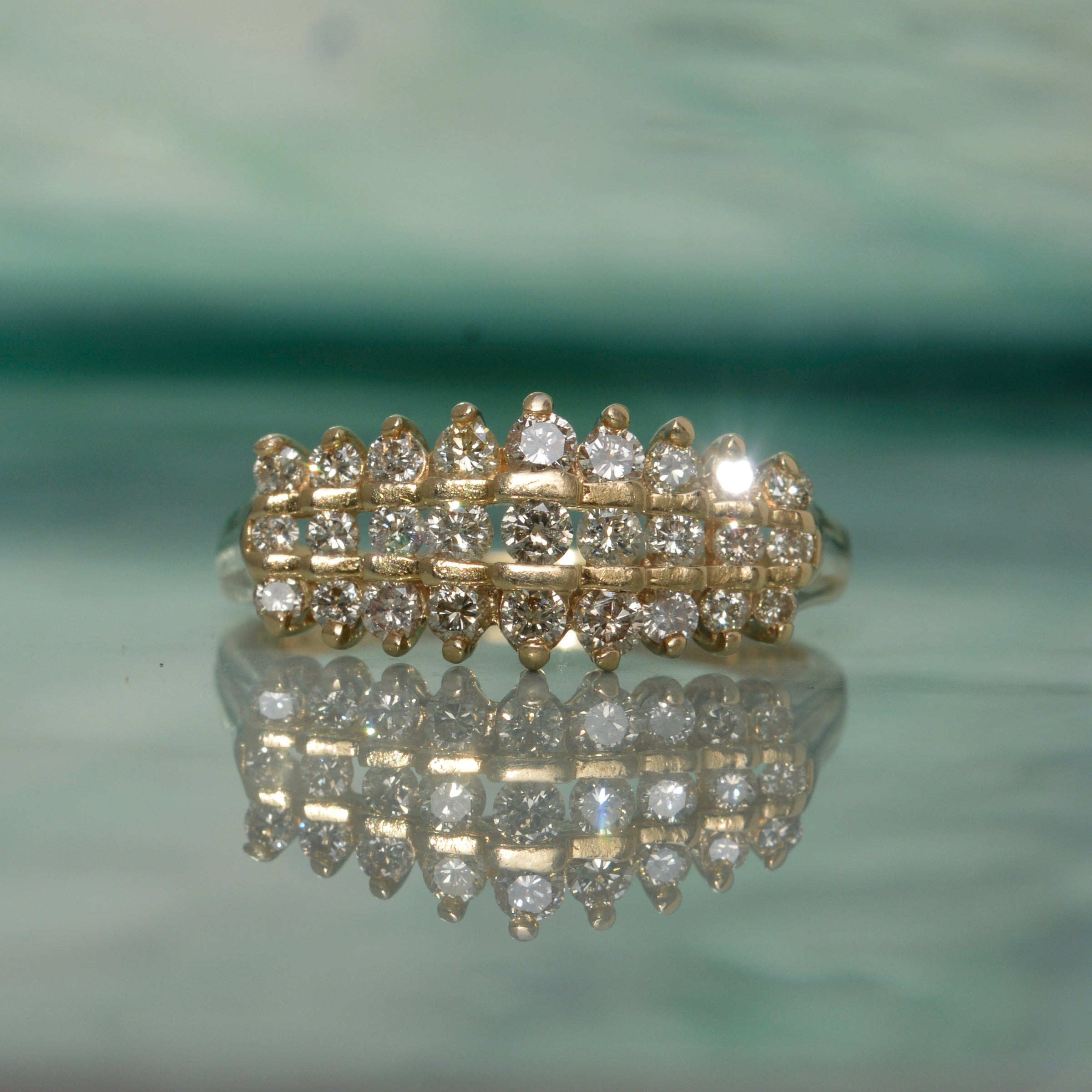 14ct Yellow Gold Diamond Pyramid 3 Row Stack Ring – Seoidín