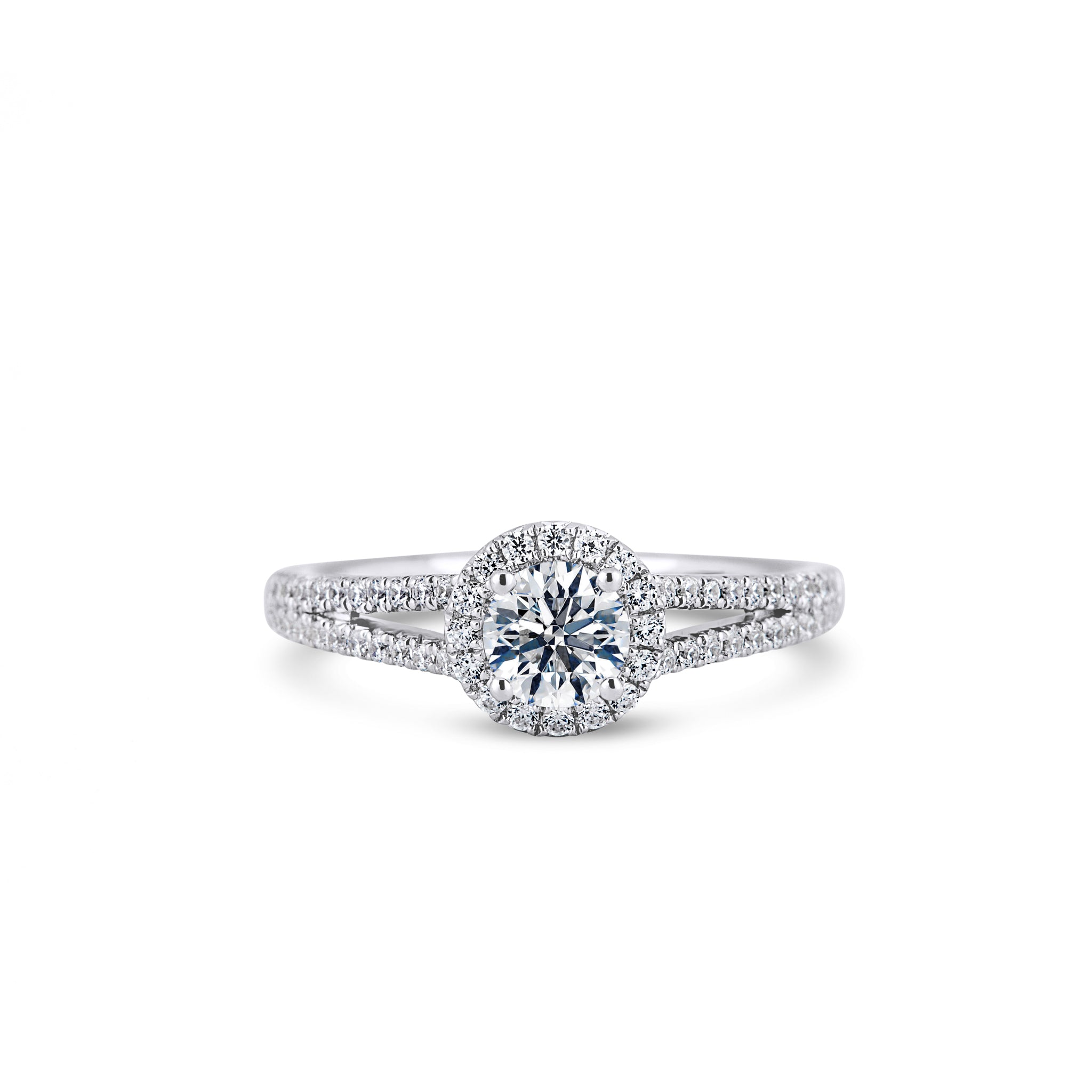 Round Brilliant Cut Engagement Ring with Open Band and Side Stones ...